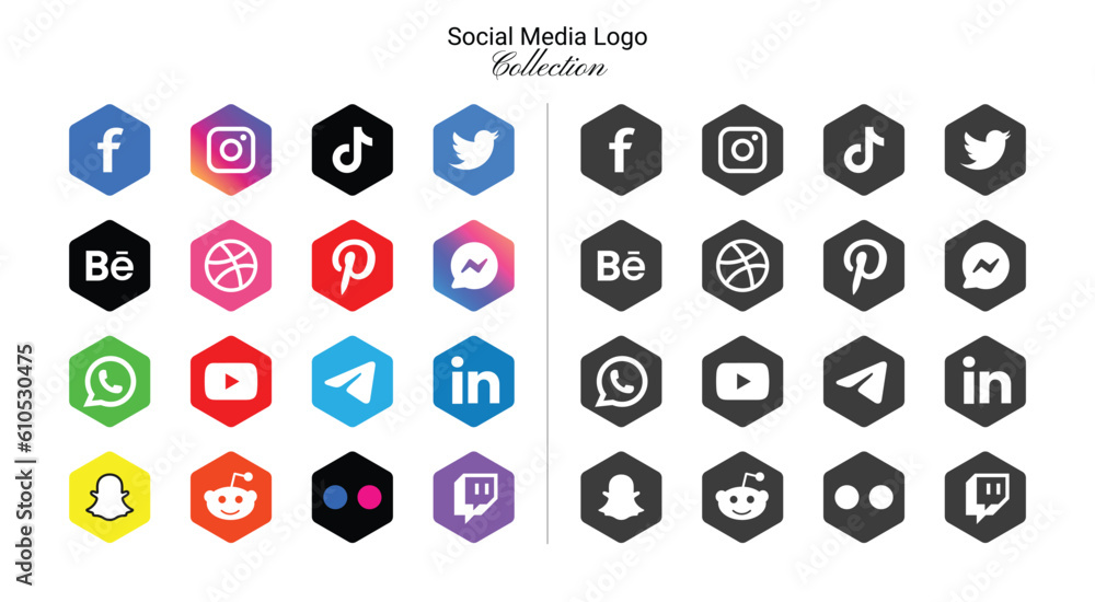 Popular social network symbols, social media logo icons collection ...