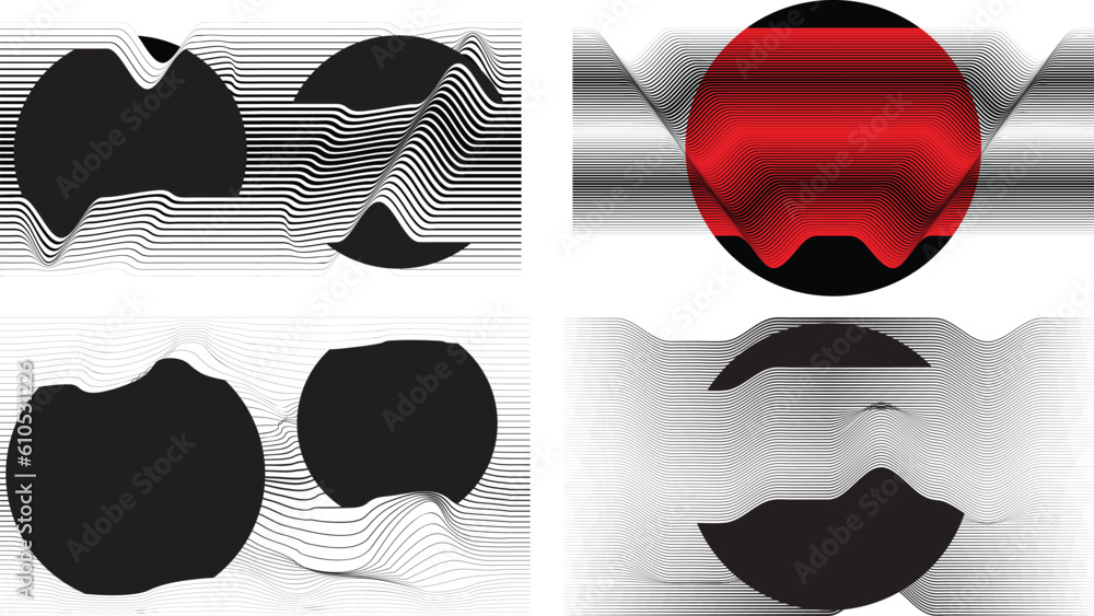 Abstract motion graphic design background . Black circle and horizontal ...