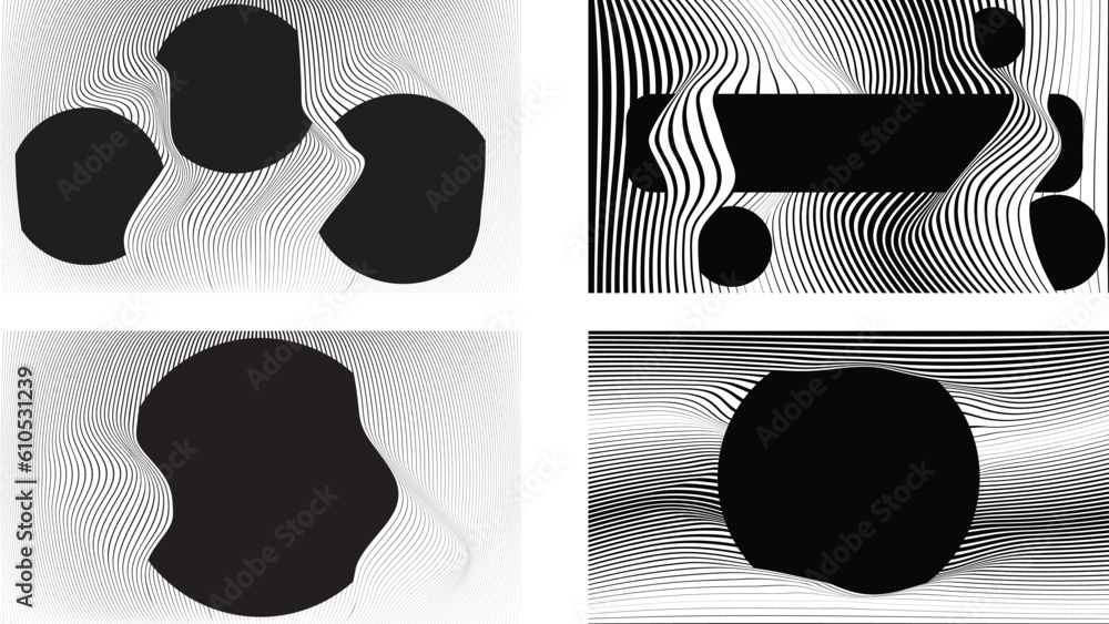 Abstract motion graphic design background . Black circle and horizontal ...