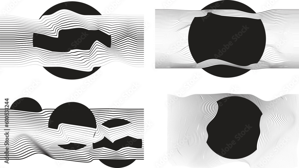 Abstract motion graphic design background . Black circle and horizontal ...