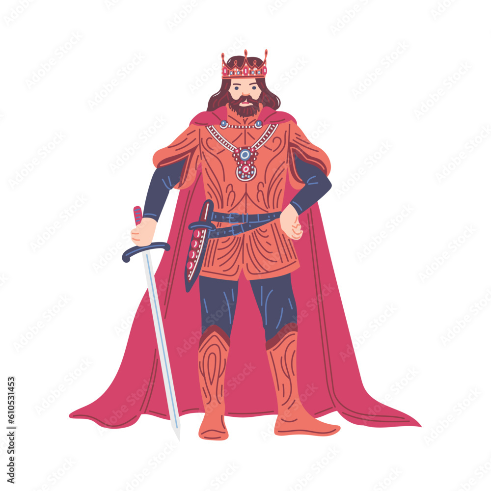 Vector isolated illustration of medieval king, lord, duke with crown ...