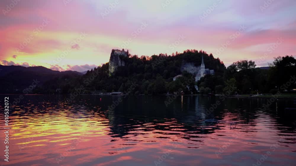 Sunset at Lake Bled Slovenia. Bled Castle and its environs. Bled Castle ...