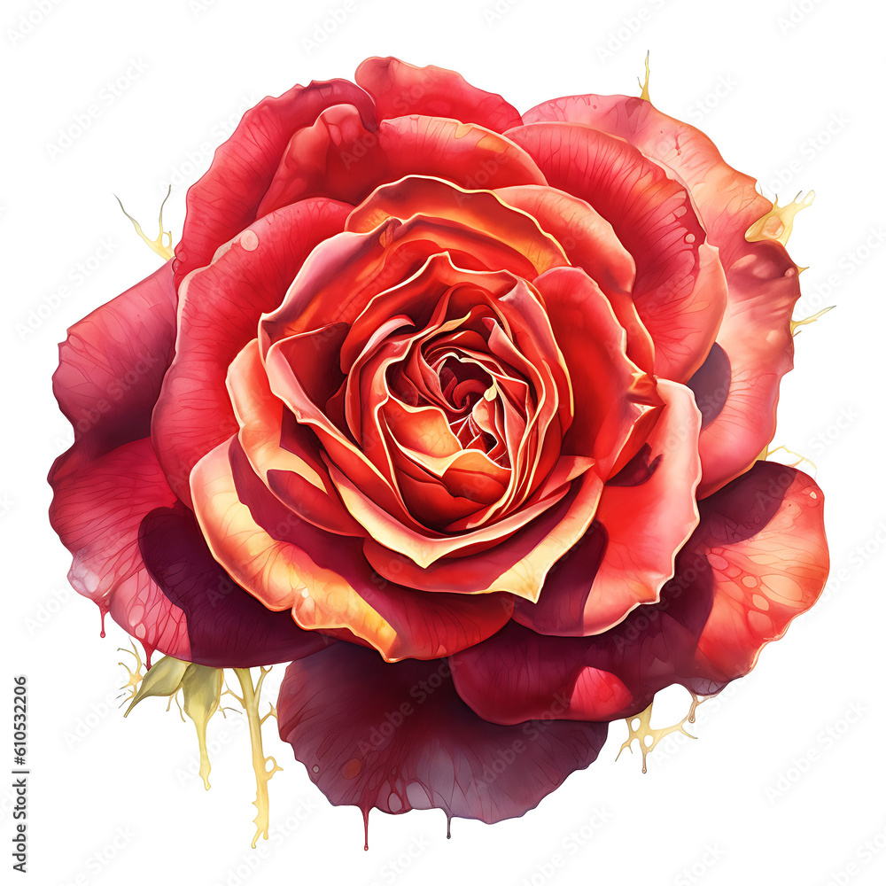 Watercolor Vintage Red Roses isolated on Transparent Background. Png ...