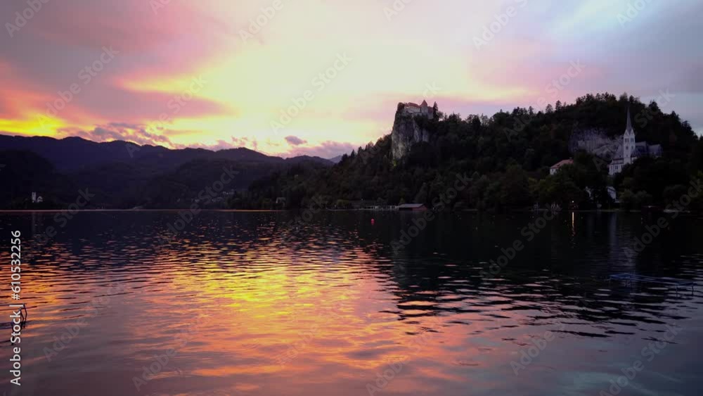 Sunset at Lake Bled Slovenia. Bled Castle and its environs. Bled Castle ...