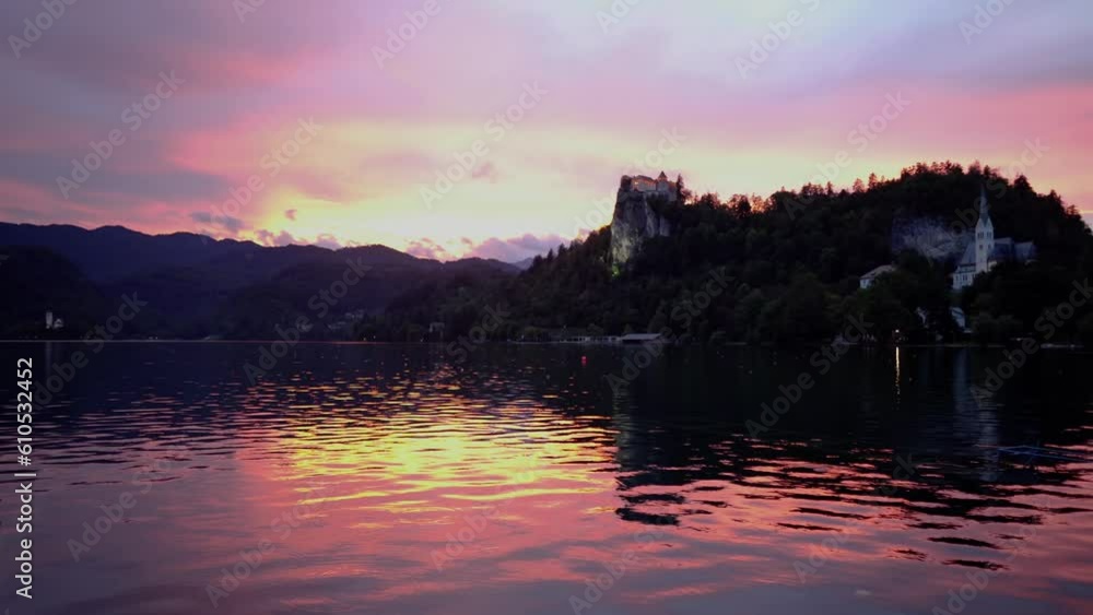Sunset at Lake Bled Slovenia. Bled Castle and its environs. Bled Castle ...