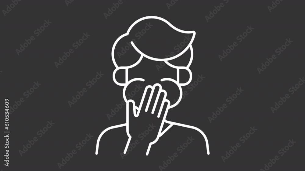 Nausea white icon animation. Animated line person hand covering mouth ...
