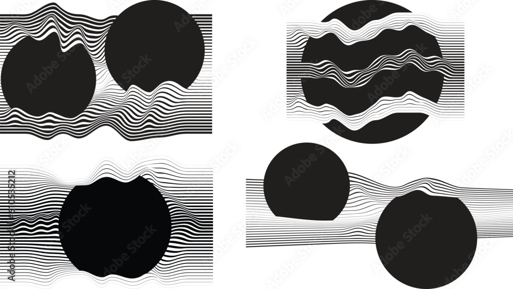 Abstract motion graphic design background . Black circle and horizontal ...