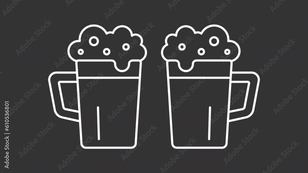 Animated beer cheers white line icon. Clinking glasses animation ...