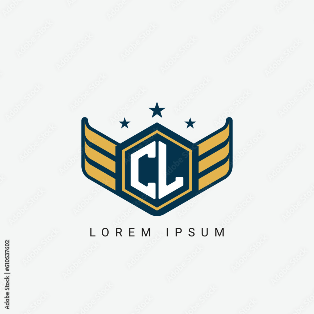 Alphabet letter CL, LC, C, L logo hexagon shape concept with wings ...