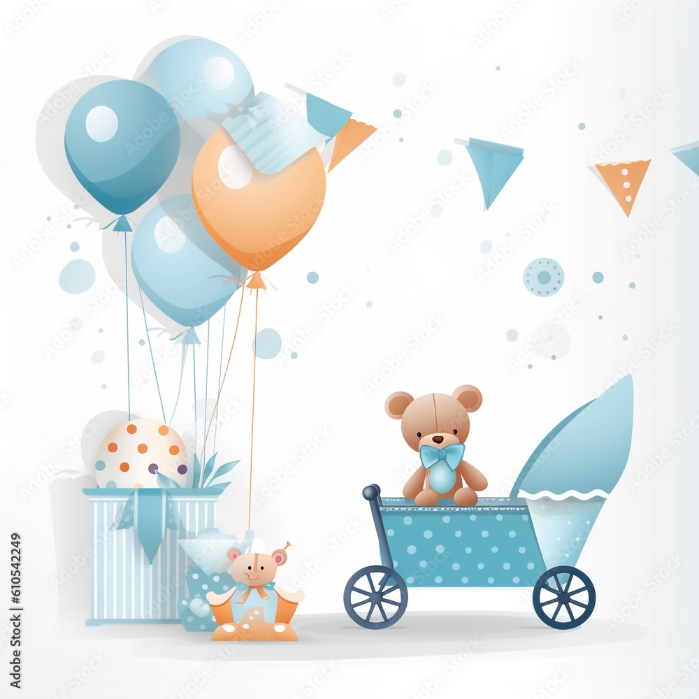 Baby shower banner with cartoon rocket and balloons. Stock Illustration ...