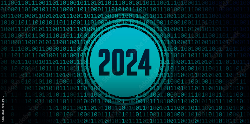 2024 new year number on binary code background Stock Vector | Adobe Stock