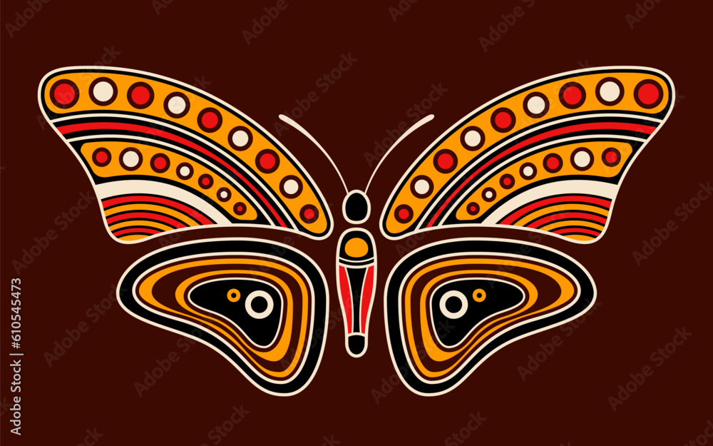 Butterfly. Aboriginal art style. Vector color illustration isolated on ...
