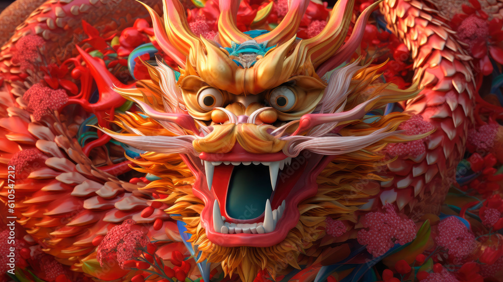 Traditional 3d chinese dragon illustration. 3d character dragon bright ...