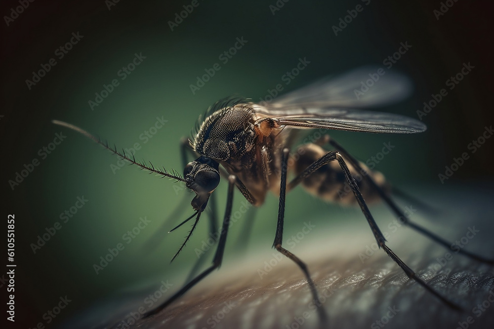 Mosquito sucking human blood. Aedes Aegypti Mosquito on human skin. Mosquito vector borne ...