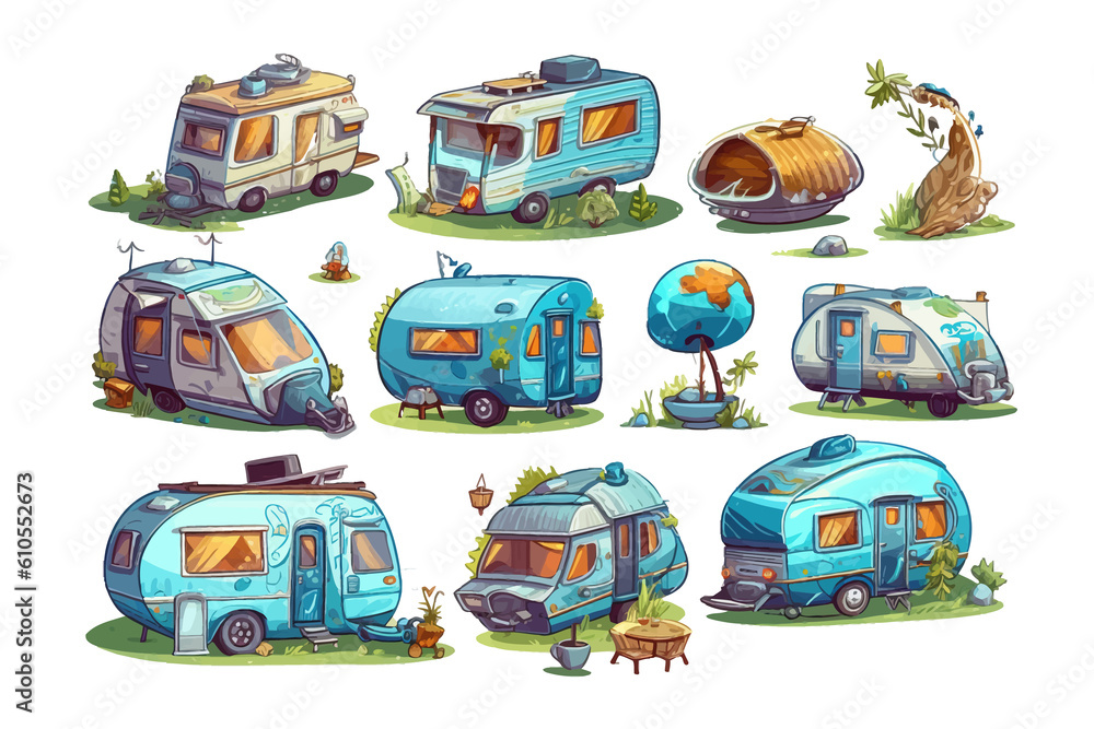 Camping set collection graphic clipart design. Generative AI Stock ...