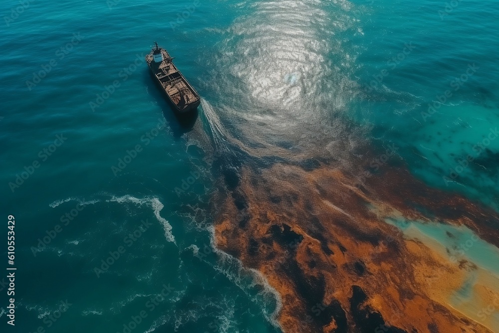 Photo Oil spill pollution polluted water surface water pollution as a result of human activities ...