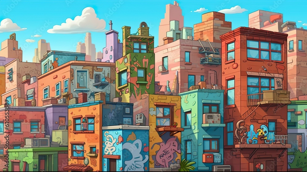 Abstract background graffiti on building. A vibrant and edgy banner ...