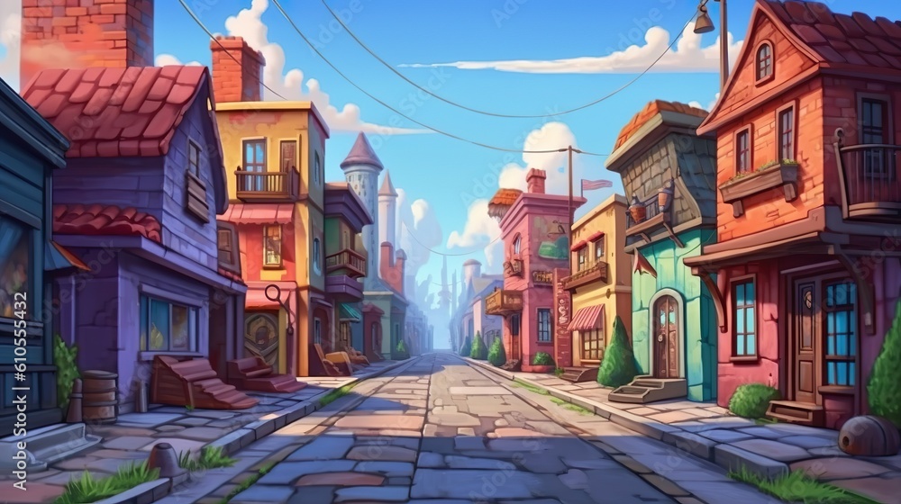 Background cozy street in small town. A cozy street in a small town is ...