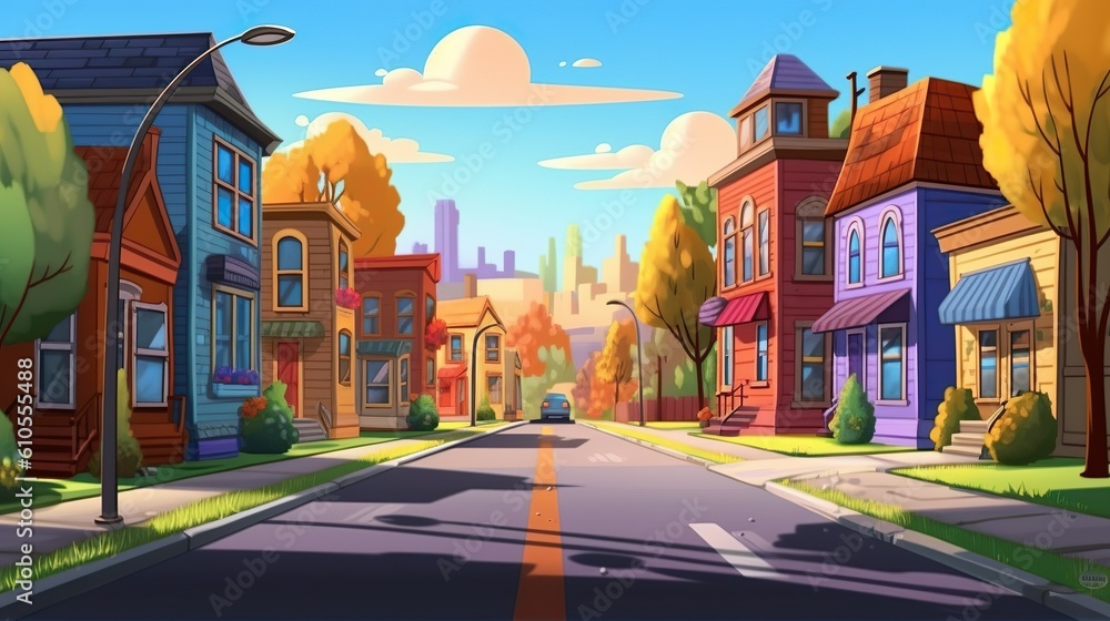 Background cozy street in small town. A quaint small town with a ...