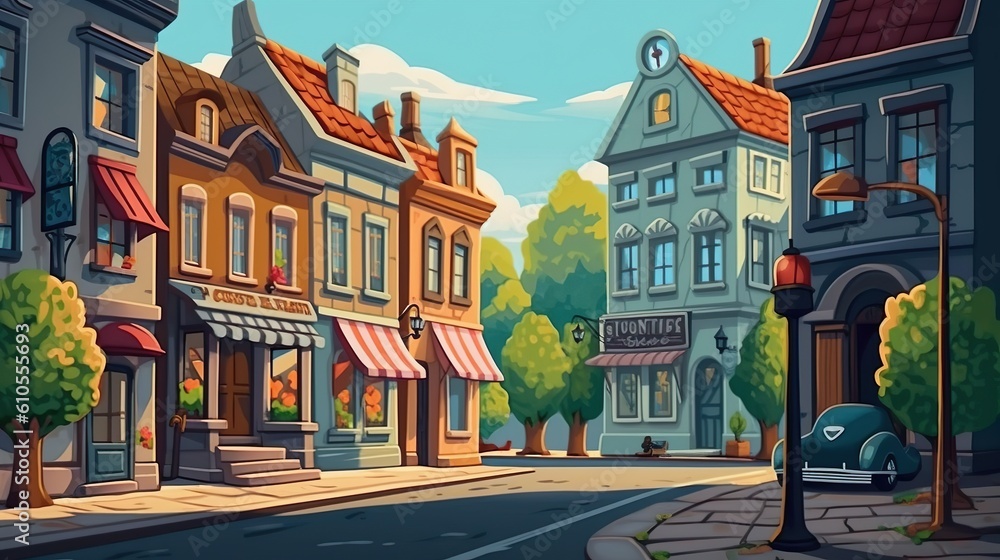 Background cozy street in small town. The essence of a charming small ...