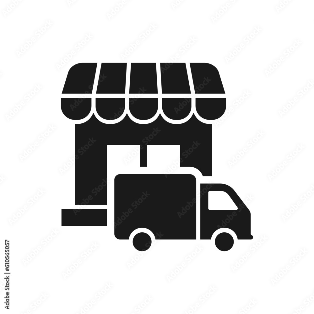 Store and truck. Delivery, shipping package. Product distribution icon ...