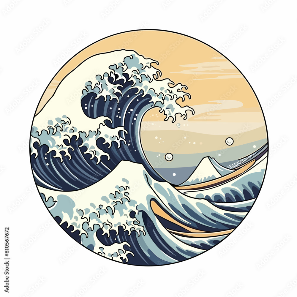 the great wave off kanagawa sticker design - vector art Stock Vector ...