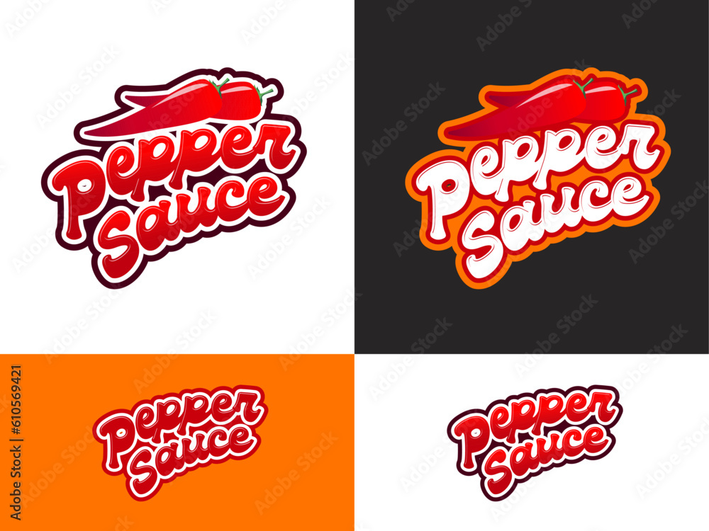Pepper Sauce logo. Lettering with chilli peppers. Spicy sauce emblem ...