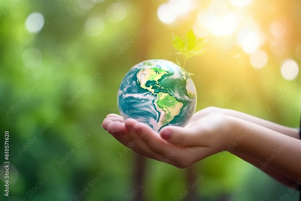 Environment Earth Day In the hands holding green earth on Bokeh green ...