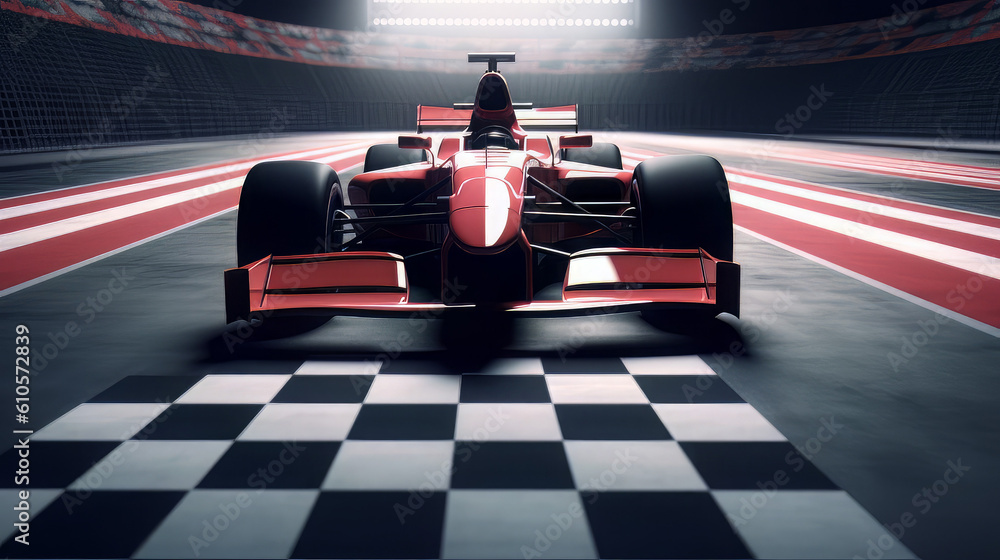 Formula one race car crossing finish line on sports track Stock Illustration | Adobe Stock