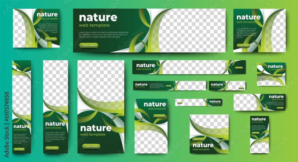 Nature banner design web template Set, Horizontal header web banner ...