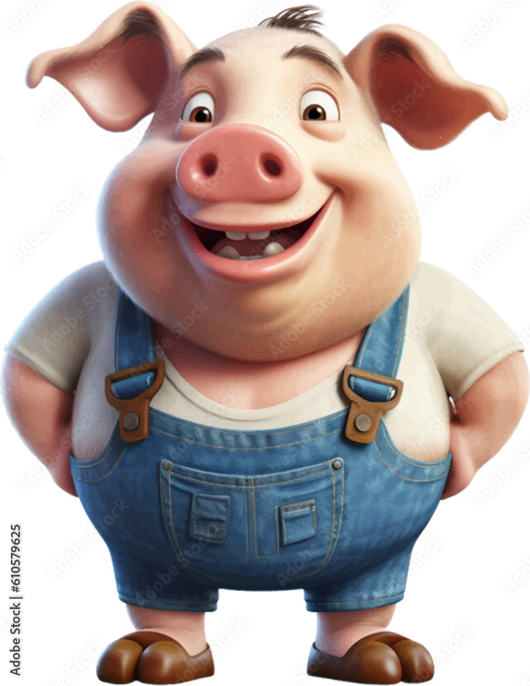 cute cartoon pig with, in the style of caricature-like, photorealistic ...