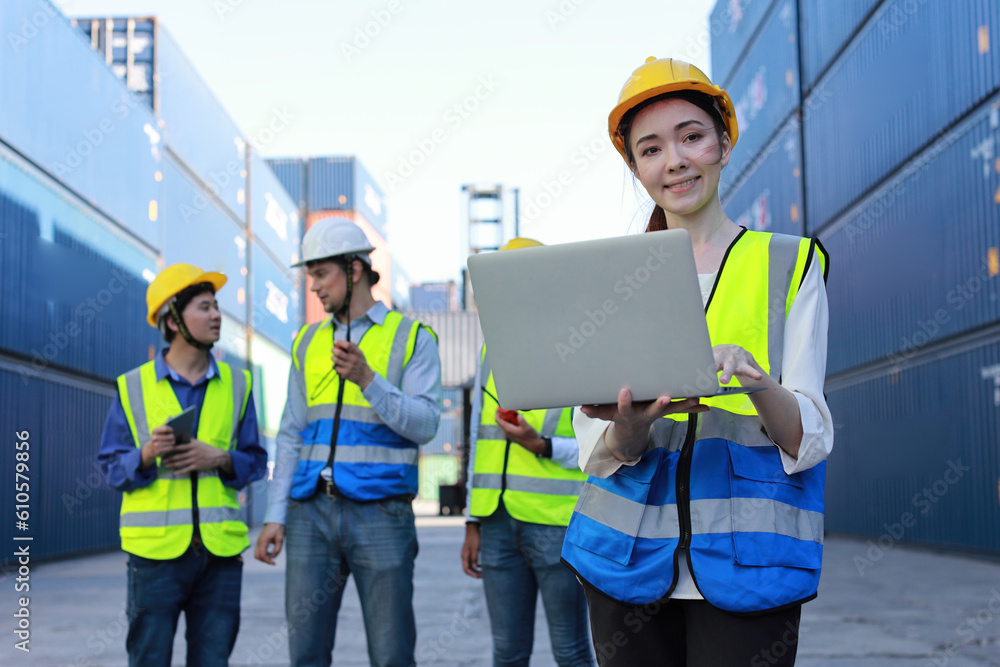 Group of multiethnic technician engineer in protective uniform standing ...