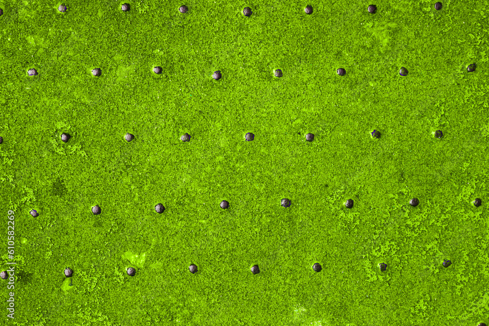 Grunge steel industrial boat floor plate painted vivid green anti-rust ...