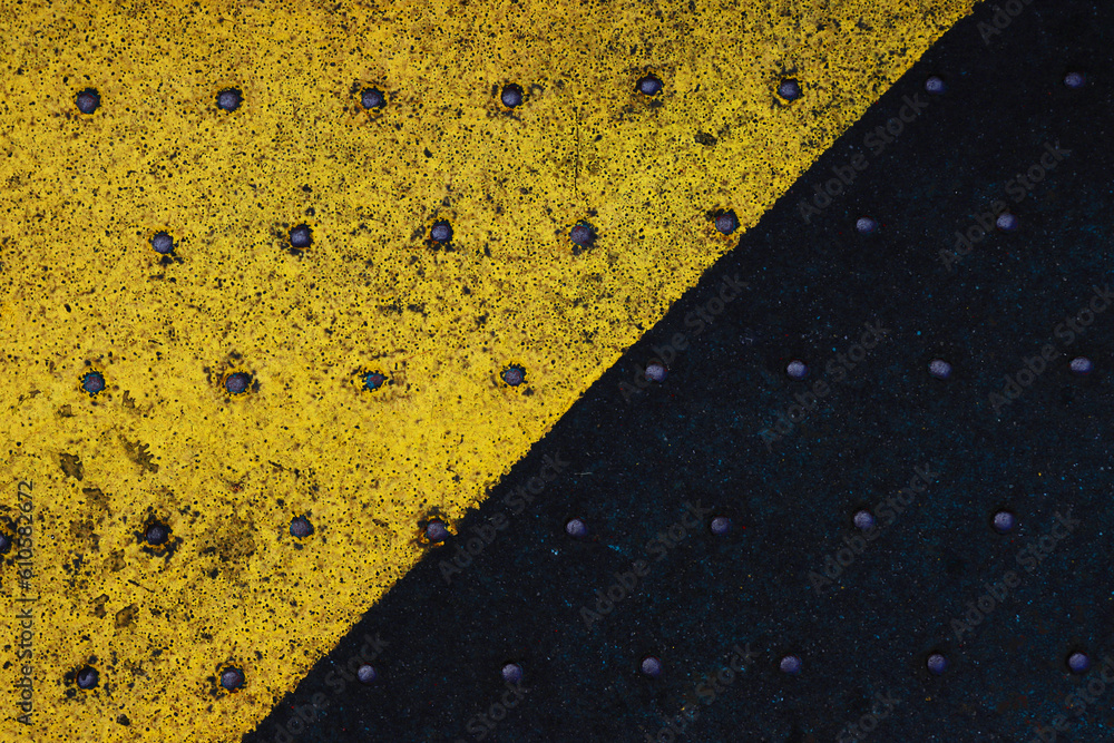 Grunge steel industrial boat floor plate painted yellow black anti-rust ...
