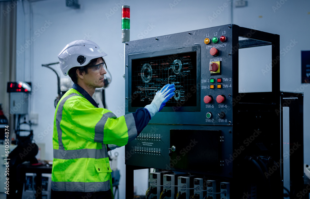Engineer technician under control digital factory production technology ...