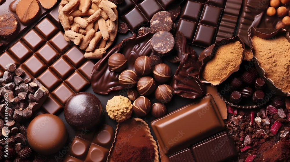 Various types and shapes of chocolate wallpaper background. AI ...