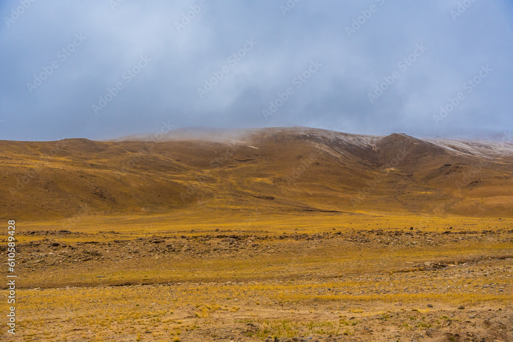 grasslands, mountains at Puga hot springs of chumathang in ladakh Stock ...