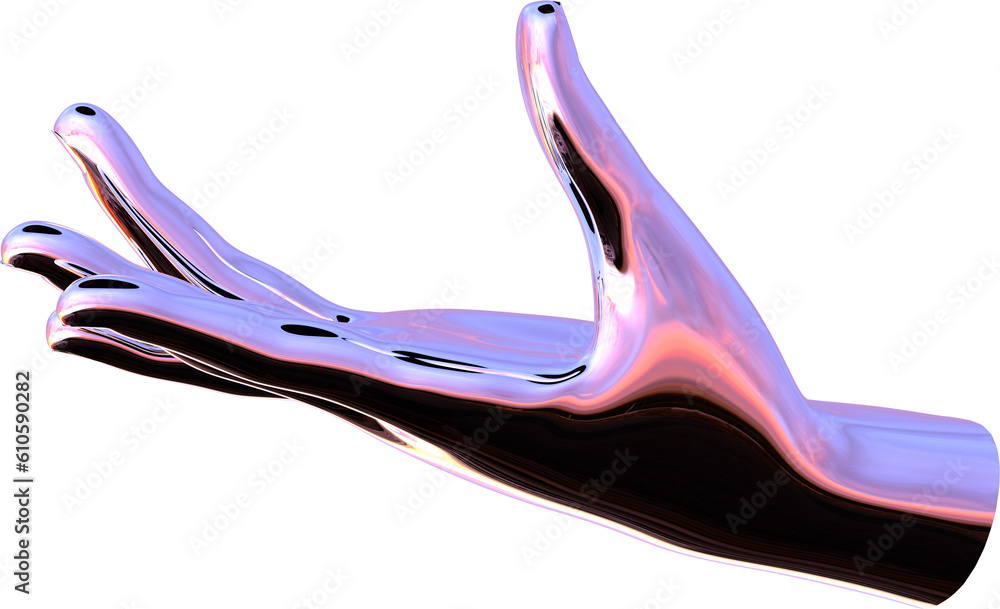 3d chrome metal hand with transparent background, surreal hand ...