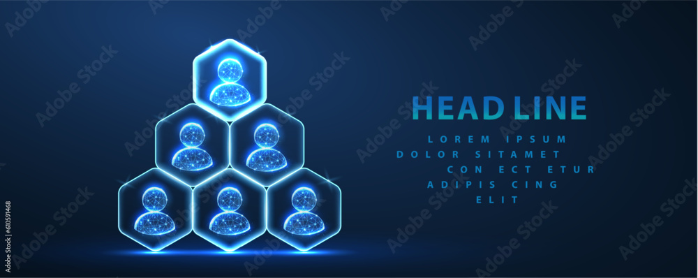 HR manage. Abstract 3d human hand hold leader icon in hexagon on top of ...