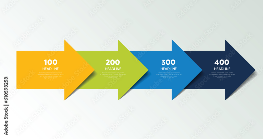 Four step arrow template for presentation. 4 steps options, elements ...