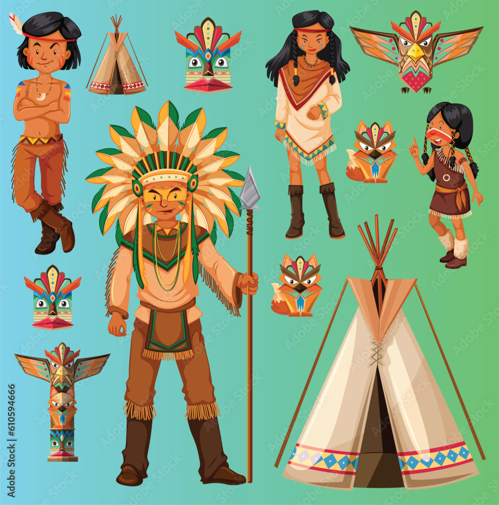 Native american indian people and tepee illustration Stock Vector ...
