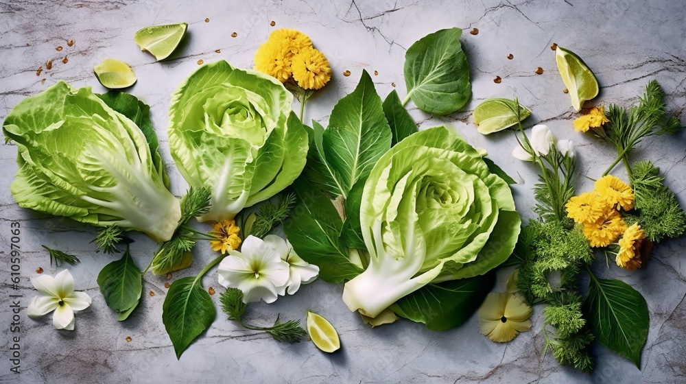 Cabbage of different varieties and types, flatlay vegetables, a banner ...