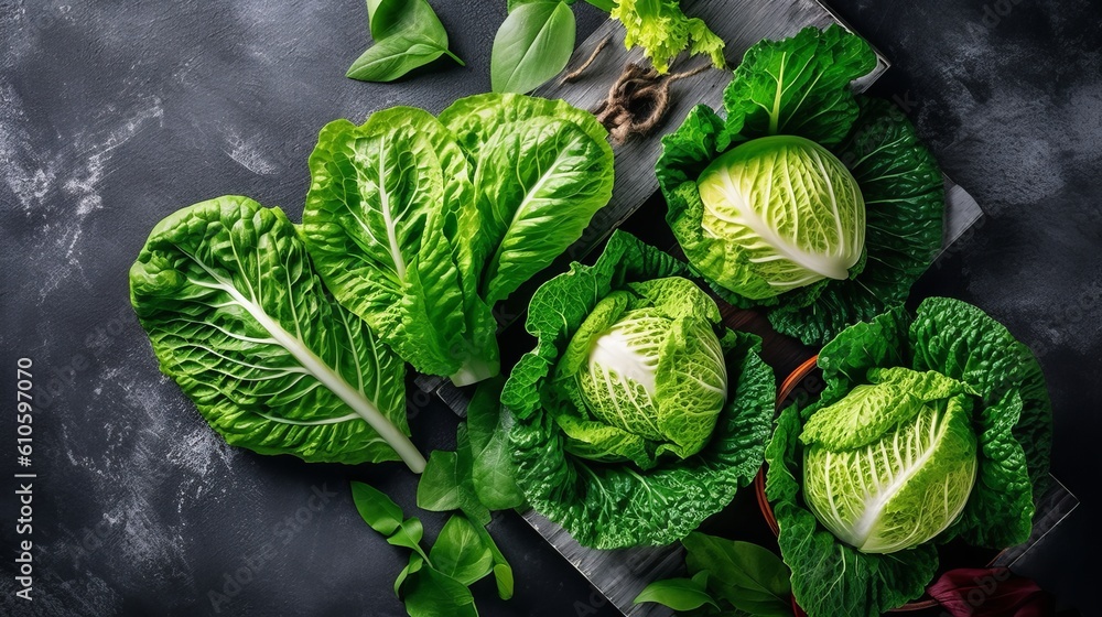 Cabbage of different varieties and types, flatlay vegetables, a banner ...