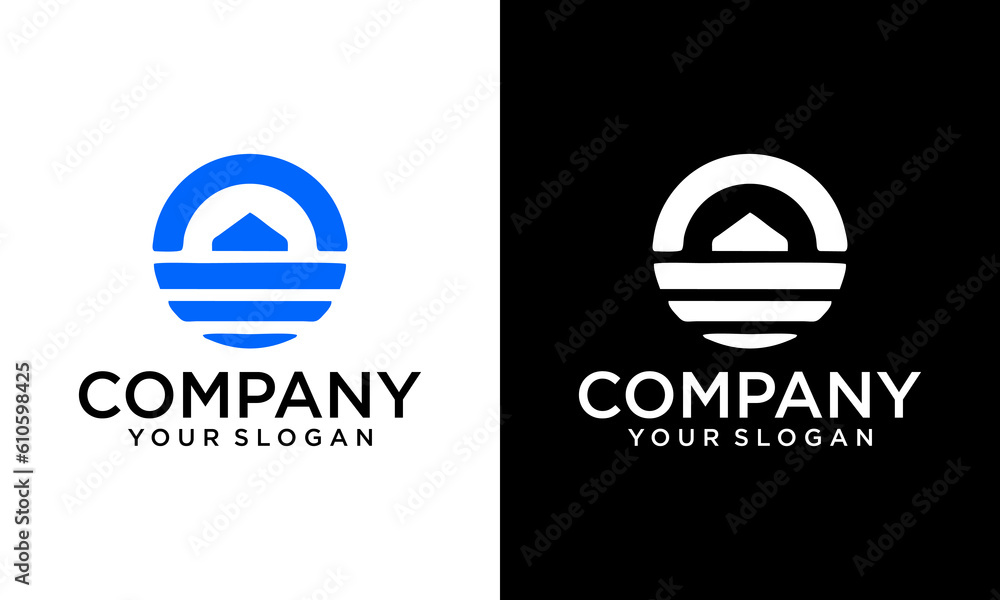 Beach Building house logo with waves and houses illustration Stock ...