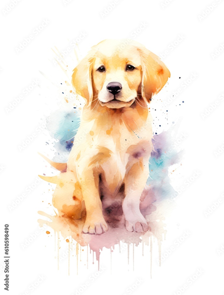 Cute golden Labrador Retriever puppy on white background, cartoon ...