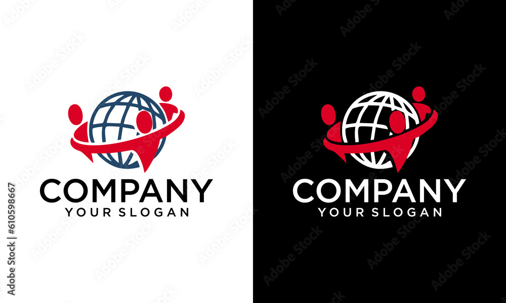 Globe icon design template, Vector world and people logo combination ...