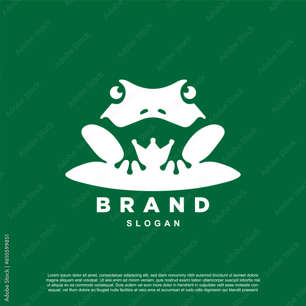 negative space frog toad logo design isolated on green background Stock ...