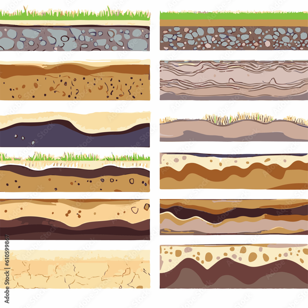 Seamless ground cross sections,layers under earth underground textures ...