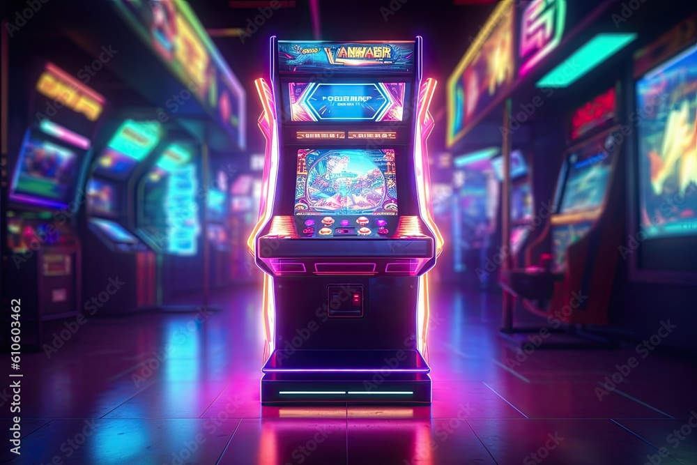 Connecting the Future of Gaming: Bright Retro Arcade Machine with Neon ...