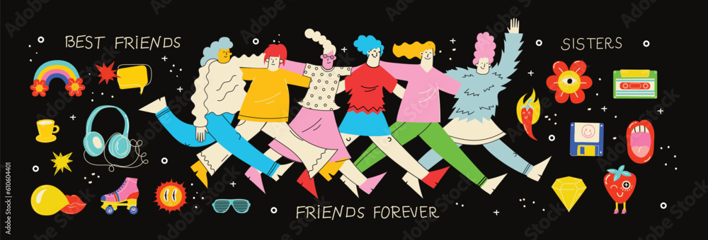 Best friends cocept illustration. Vector illustration of multicultural ...